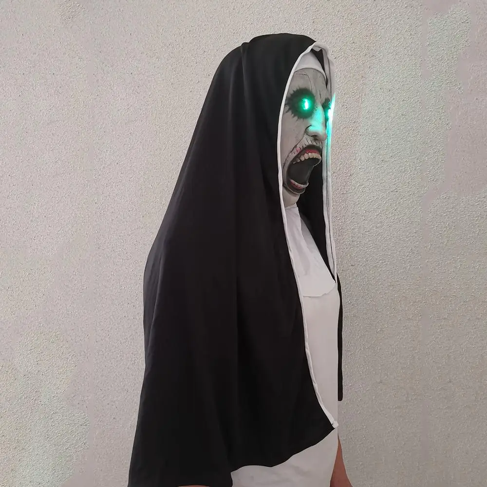 LED Horror The Nun Mask Cosplay Scary Valak Latex Masks with Headscarf ...