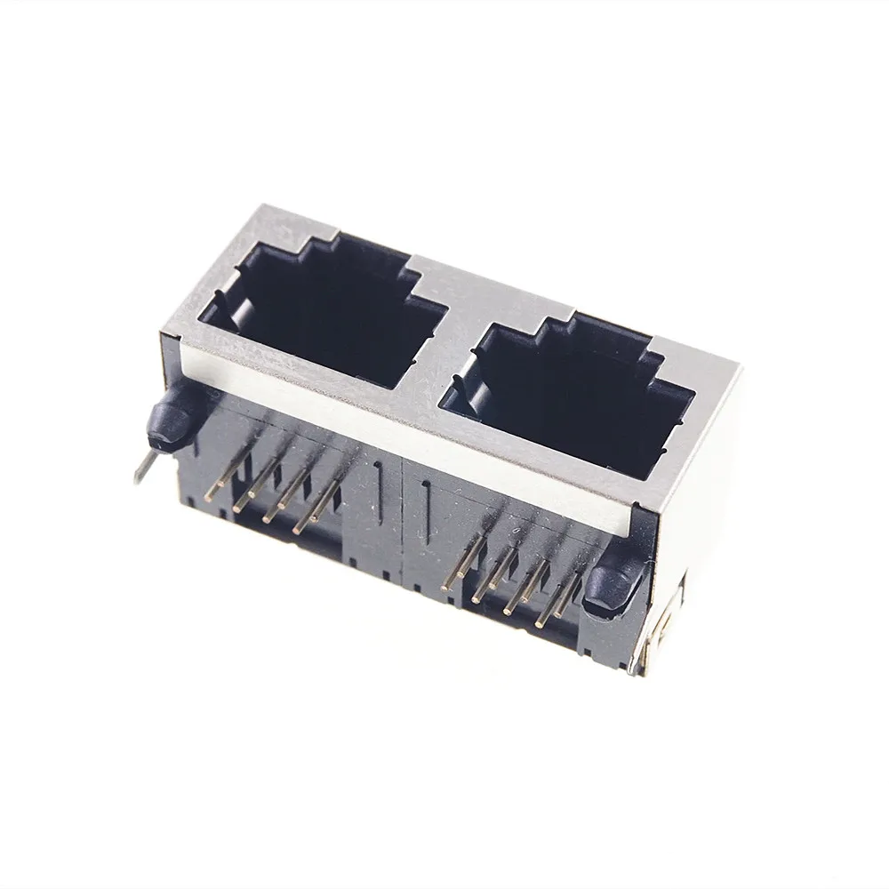 Conector Modular PCB RJ45 de doble puerto blindado, conector Ethernet ...