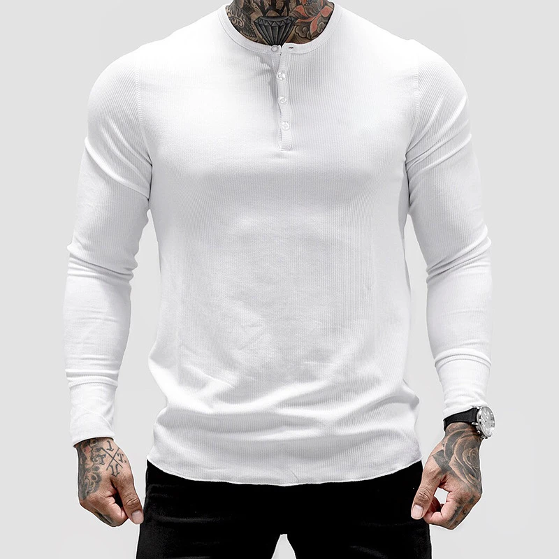 Men's Button Collar Long Sleeve Sports & Workout T Shirt - Men's ...