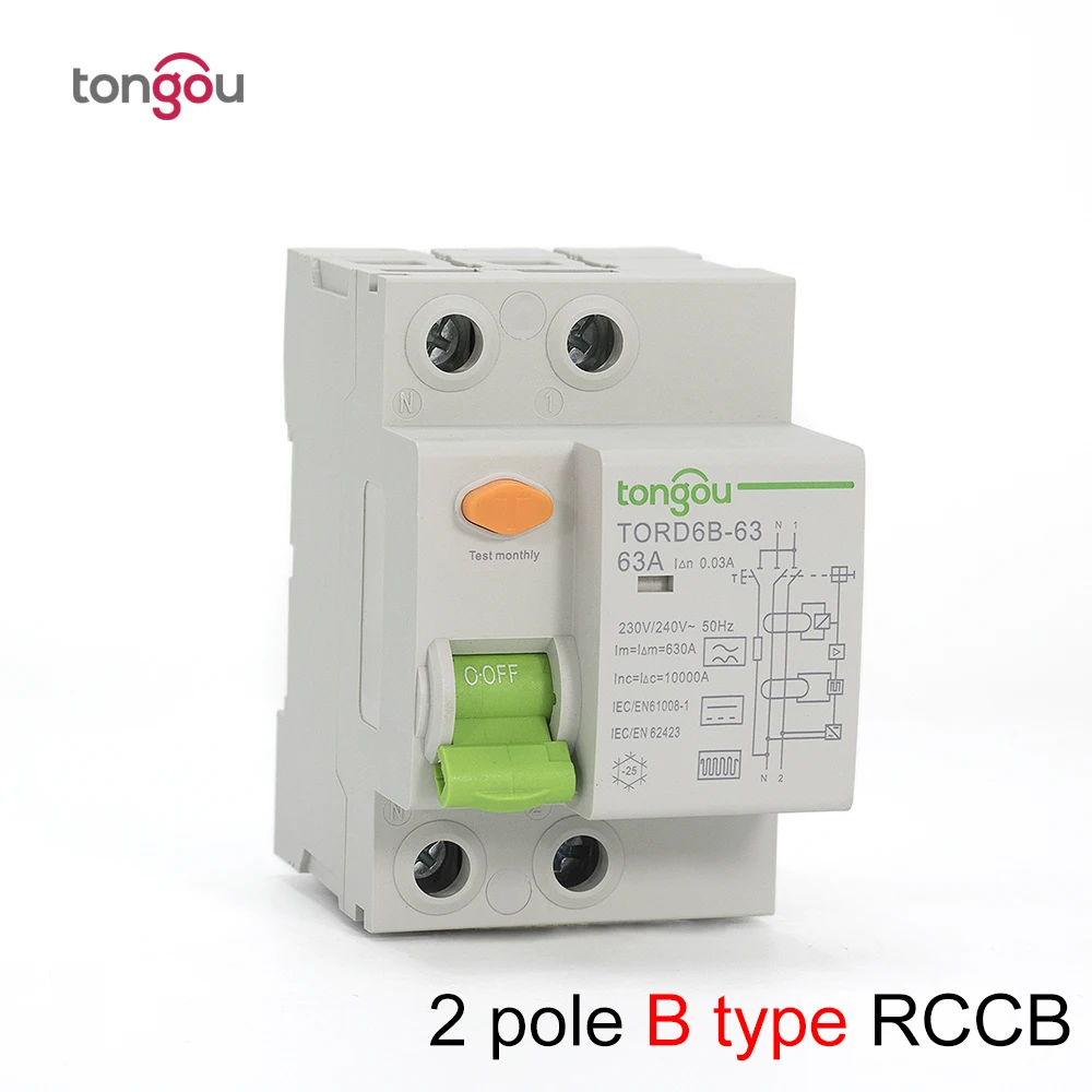 2P 4P 63 Amp Type B 10KA RCCB DC RCD 230V 400V 30mA Residual Current ...