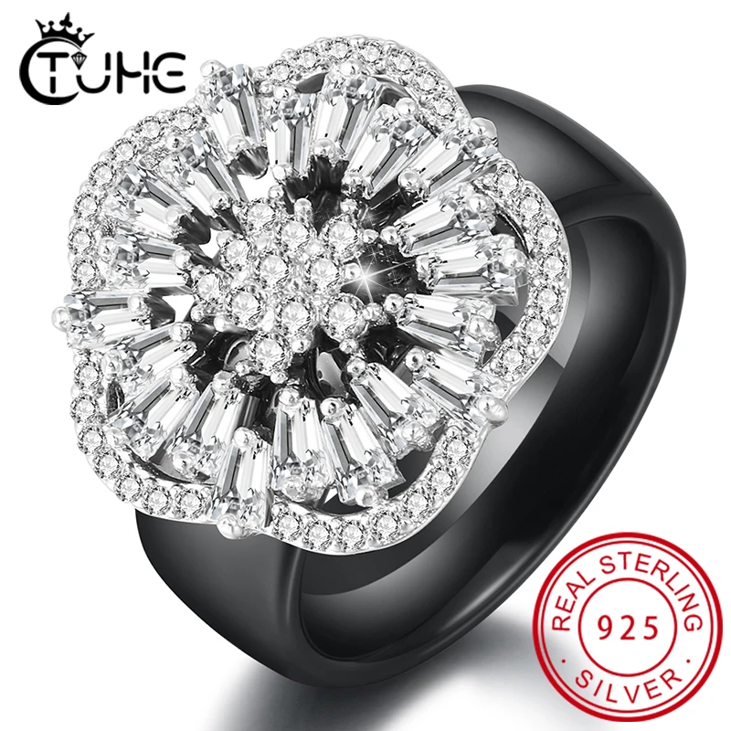 S925 Sterling Silver Rhinestone Crystal Wedding Rings Women's Zircon ...