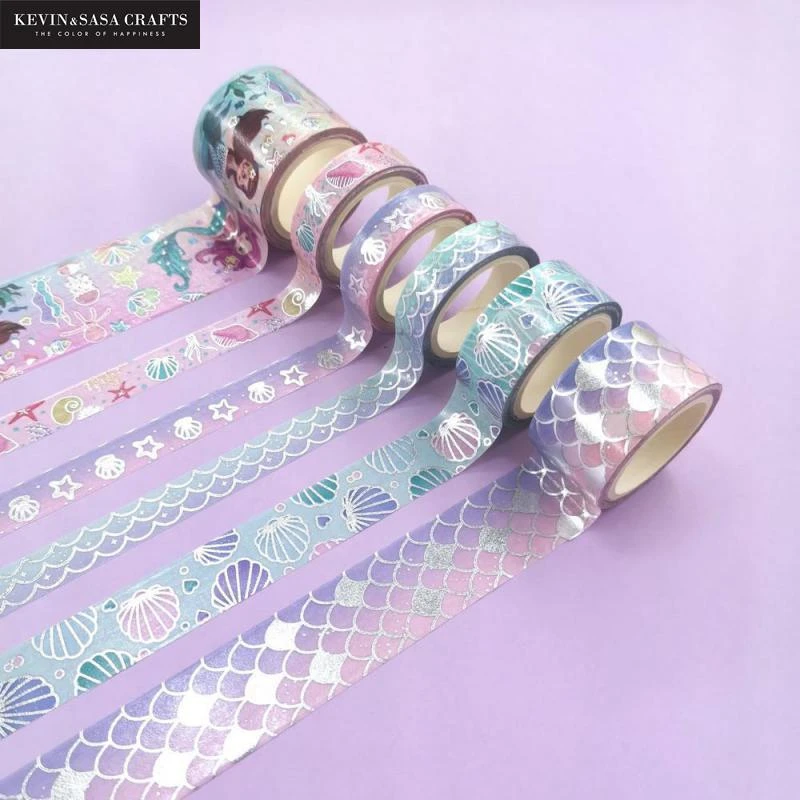 6pcs/set Foil Washi Tape Mermaid Style DIY Decoration Material Masking ...