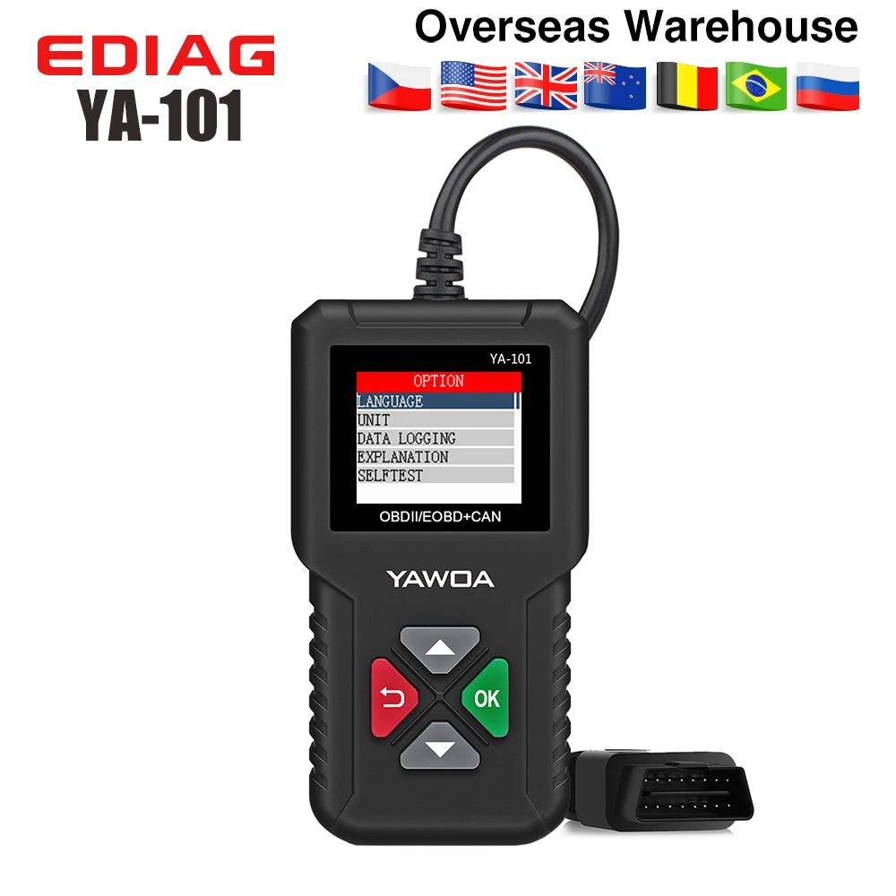 YAWOA YA101 код ридер OBD2 EOBD Авто диагностический инструмент Многоязычный мульти-ЭБУ ...