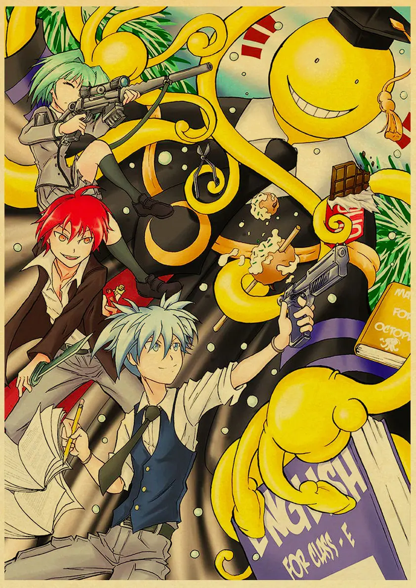 Anime Assassination Classroom Retro Sticker Cosplay Wall Posters ...