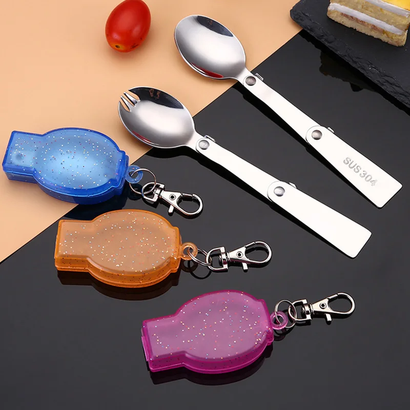 Outdoor Folding Travel Camping Utensil Stainless Pocket Spoon Fork ...