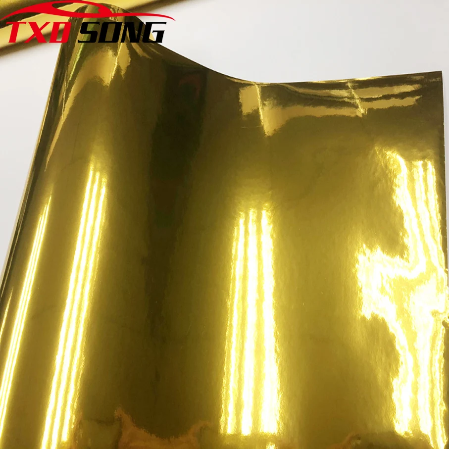 Strechable-Chrome-Mirror-Gold-Vinyl-Wrap-Self-Adhesive-Car-Sticker-Air ...