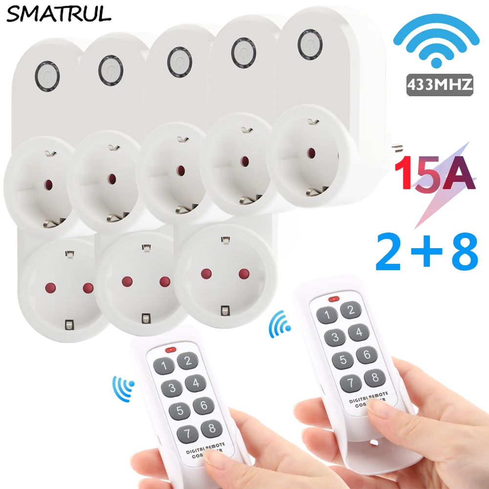 SMATRUL 15A Smart Plug Wireless Socket Remote Control EU French Wall ...
