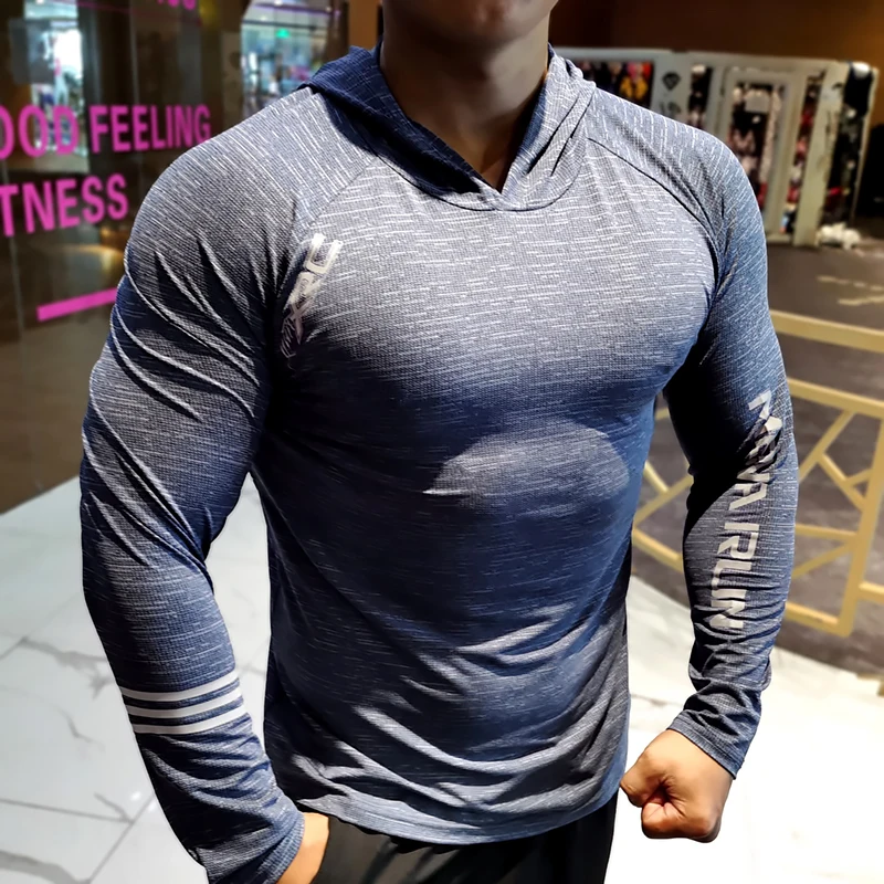 Casual Long Sleeve Men's Gym Workout Hooded T Shirt - Men's Fitness Apparel, Men's Sports ...