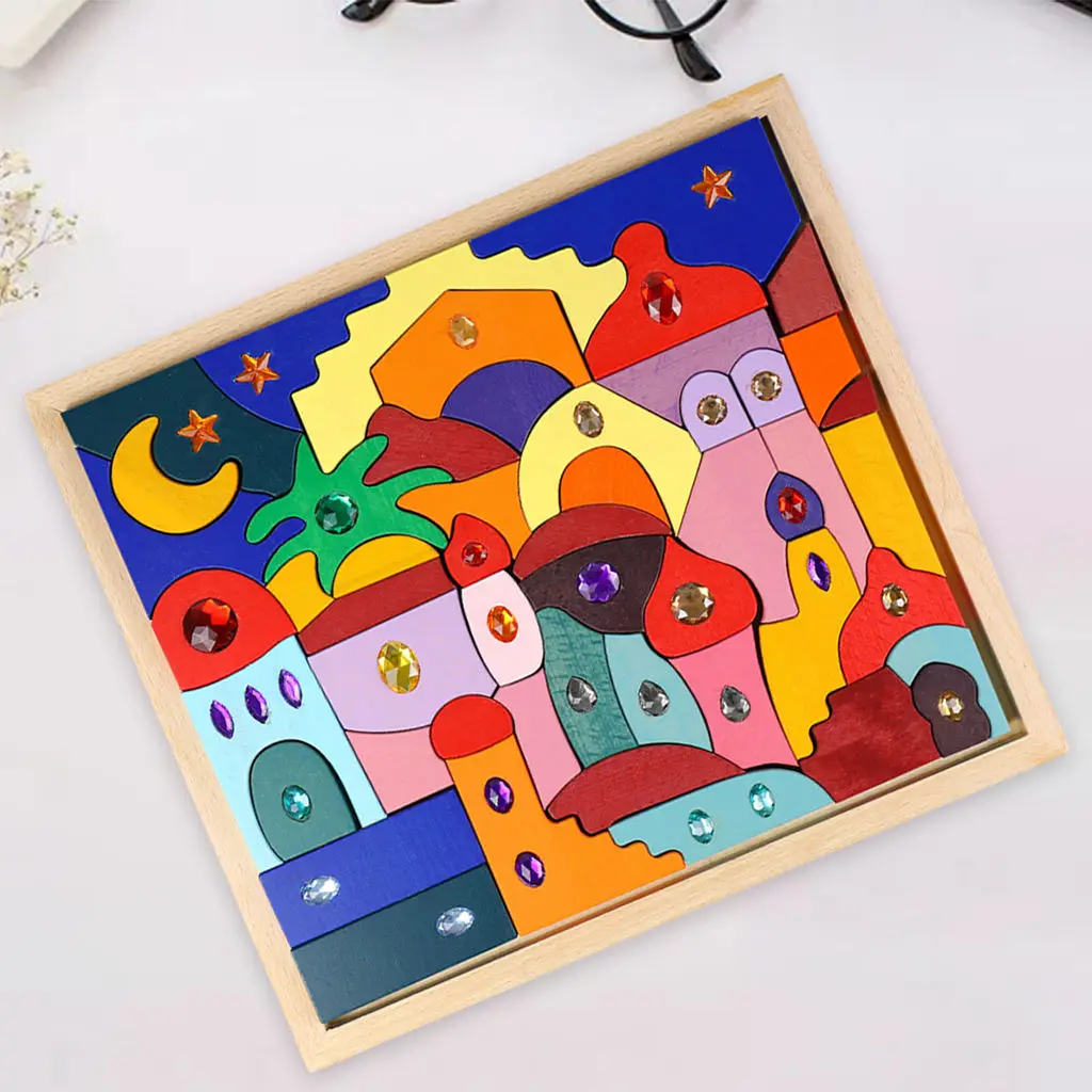 Wooden Jigsaw Puzzle Building Blocks Children Construction Oriental ...