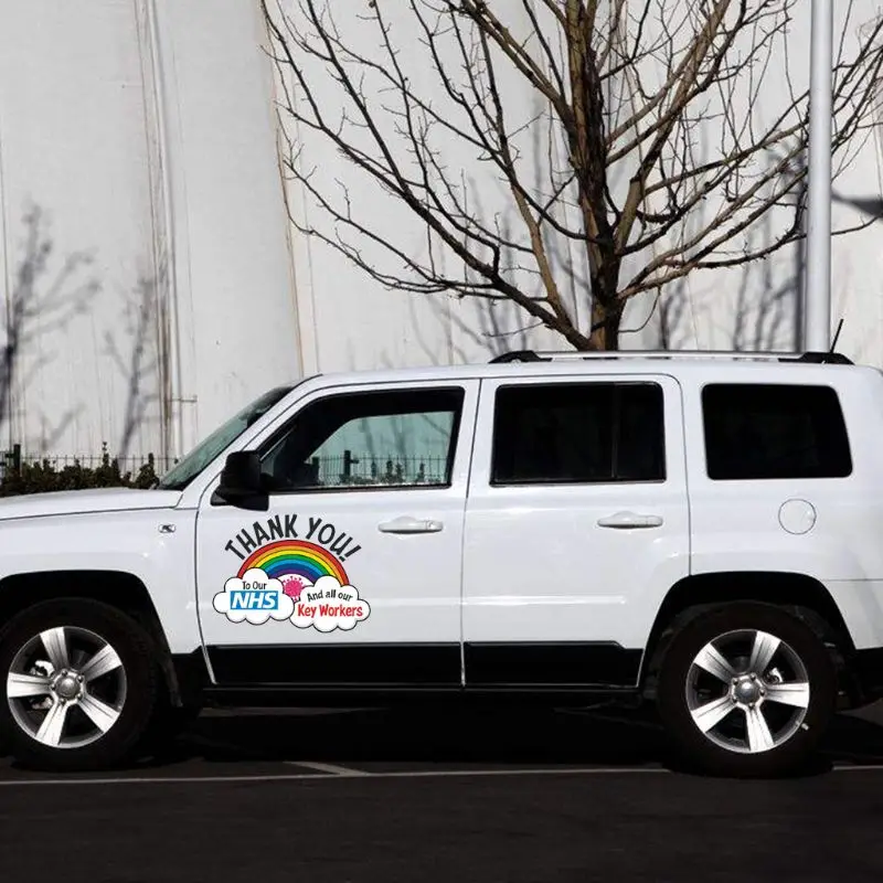 NHS Car Stickers Thank You Key Workers Rainbow Waterproof Vinyl Signs ...