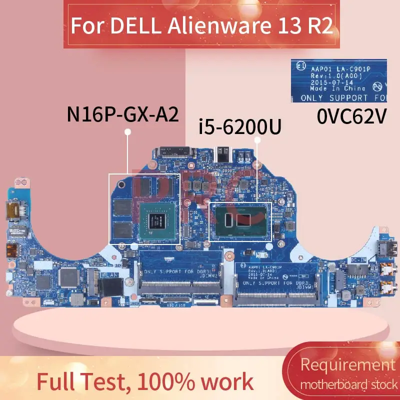 For-DELL-Alienware-13-R2-i5-6200U-Laptop-Motherboard-0VC62V-LA-C901P ...