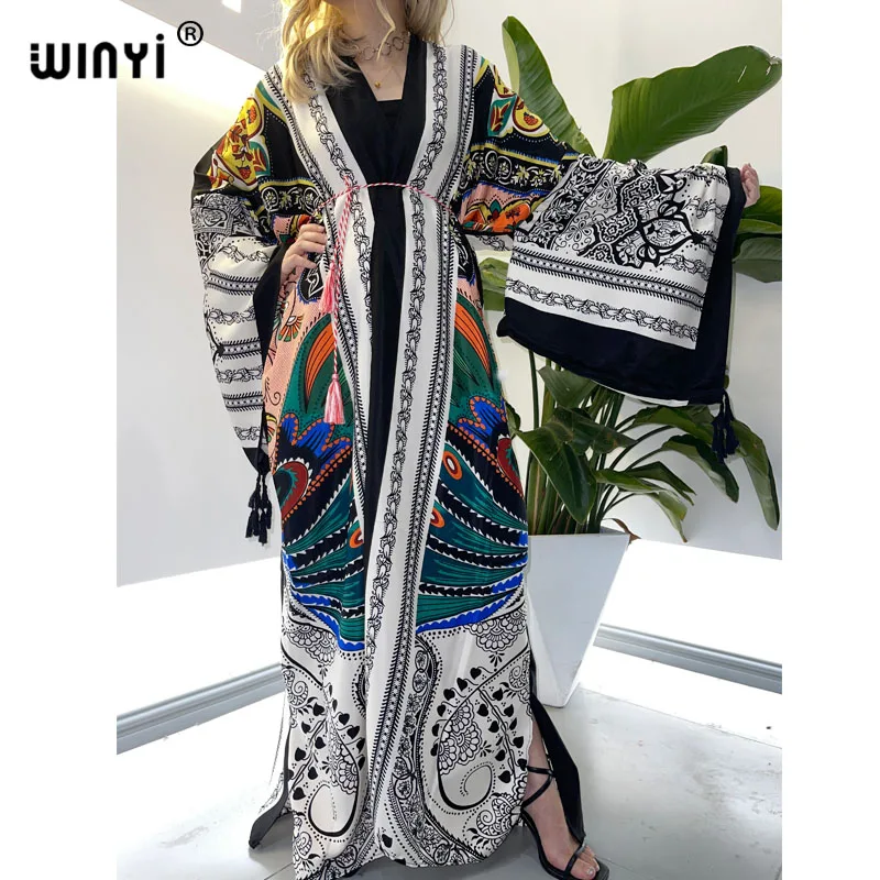 WINYI-Robe-de-seda-feminino-manga-Batwing-cardig-maxi-robe-costurado ...