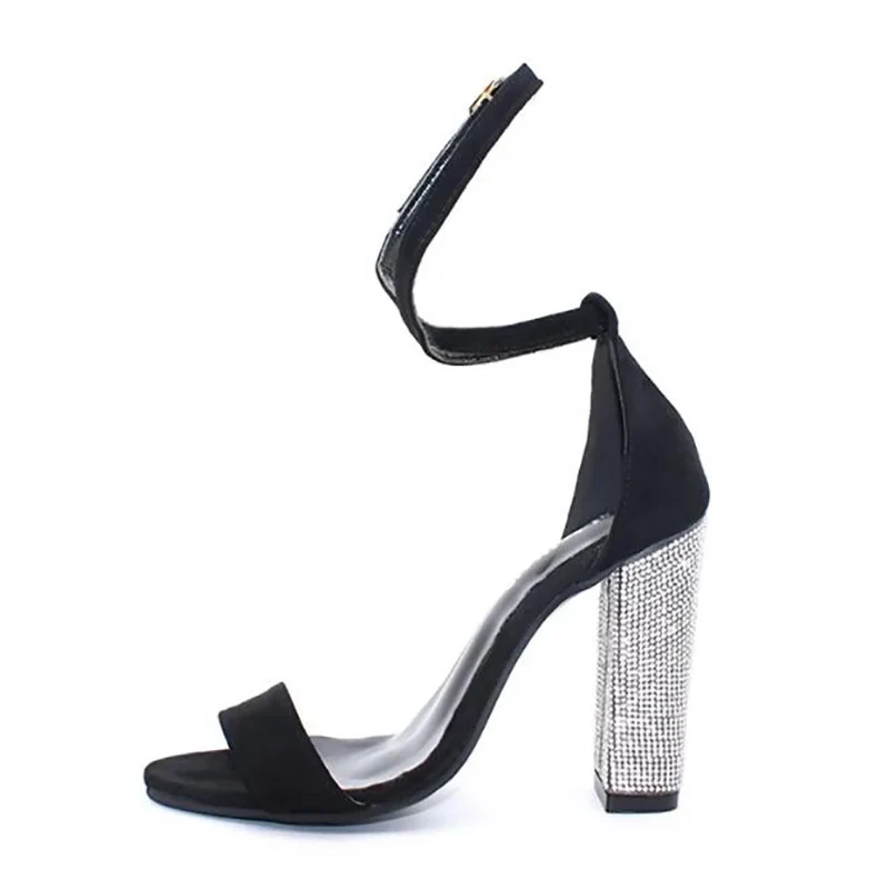 Crystal Block High Heel Sandals Open Toe Side Cut Out Ankle Buckle ...