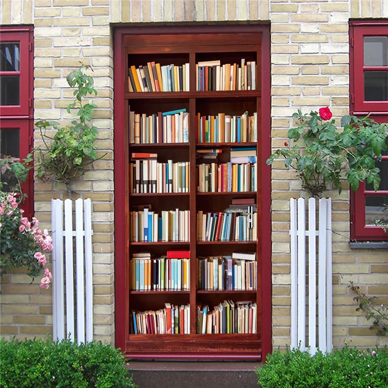 Modern Library Door Mural Wallpapers DIY Self-adhesive Sticker Vinyl ...