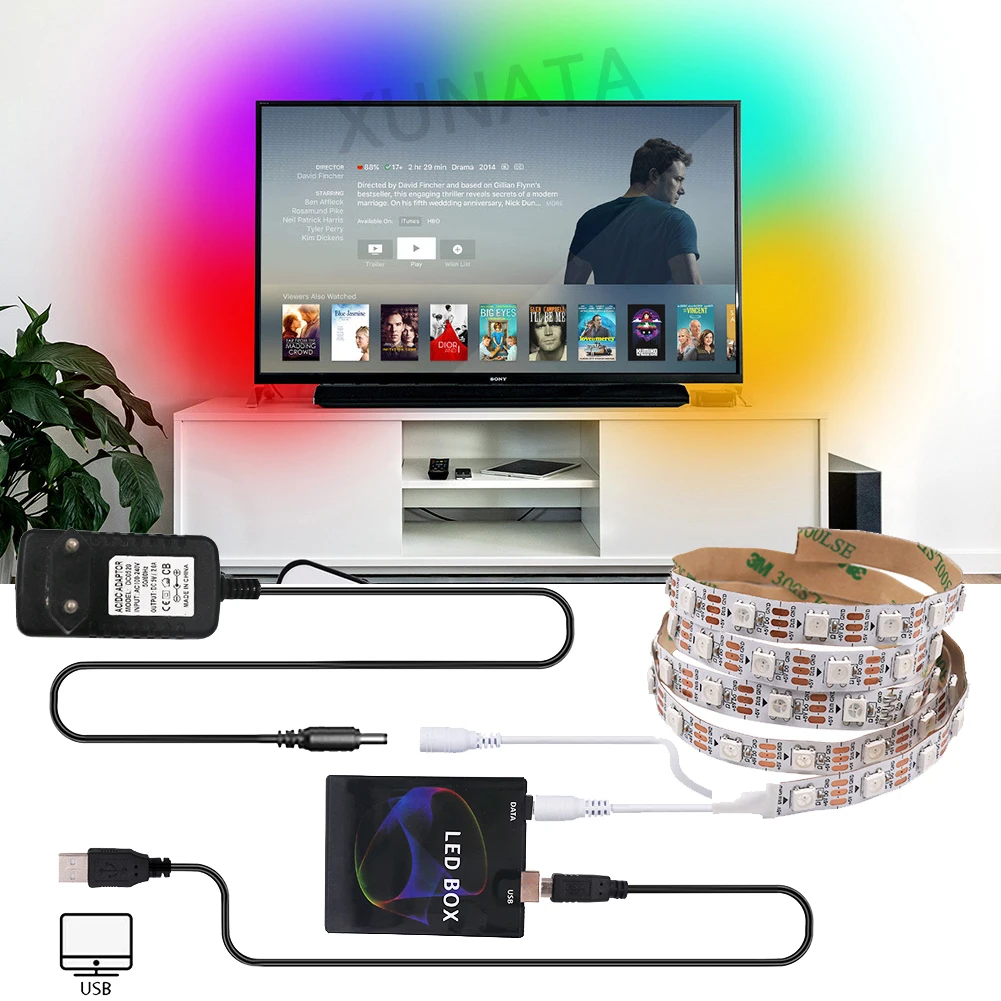 DIY-Ambient-DC-5V-WS2812B-USB-LED-Strip-RGB-Full-Color-HDTV-Computer ...