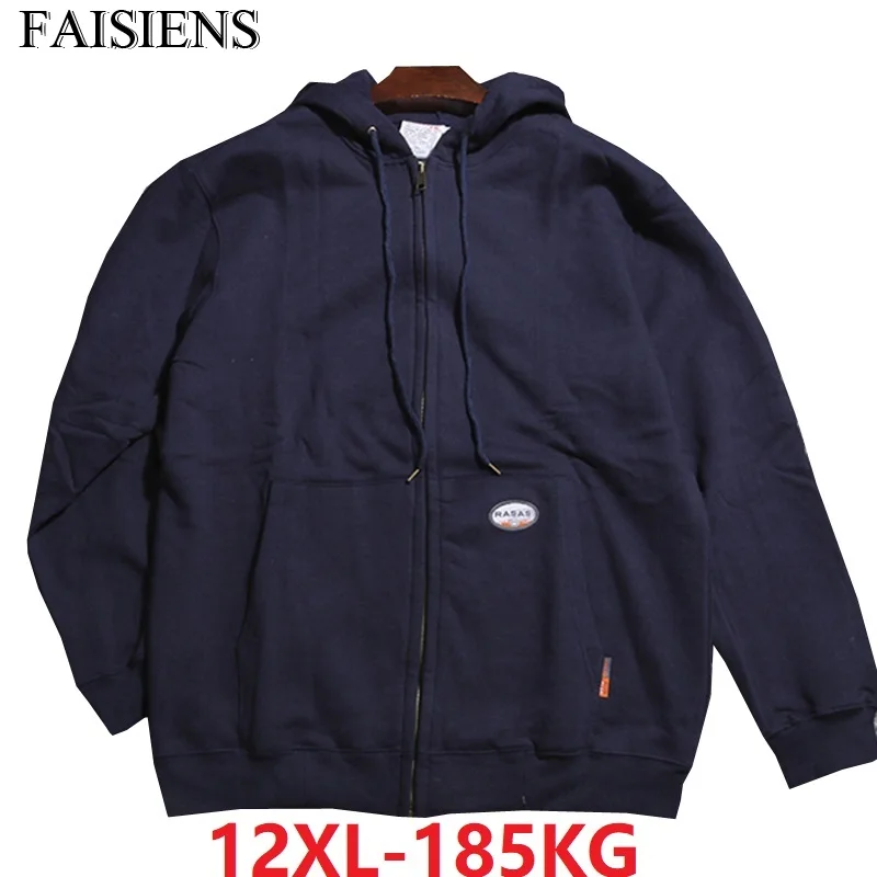 Большой размер, Зимняя мужская флисовая толстовка с капюшоном, 10XL, 11XL, 12XL, теплая молния ...