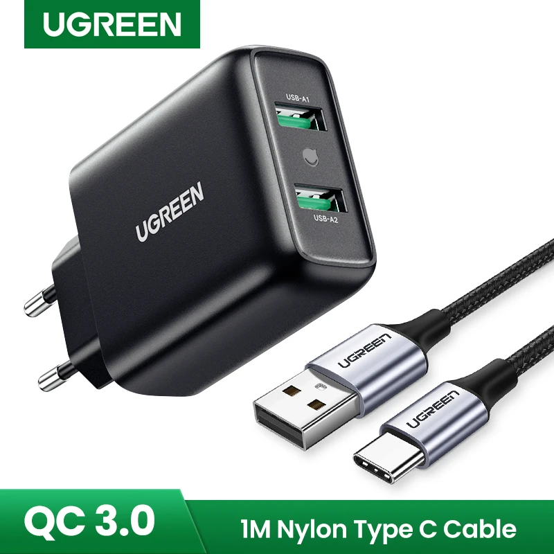 Ugreen carregador usb carga rápida 3.0 36w carregador rápido adaptador qc3.0 carregadores do ...