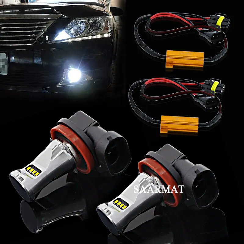 2x H8 H9 H11 White 1800LM LED Fog Light DRL Daytime Running Lamp+Canbus ...