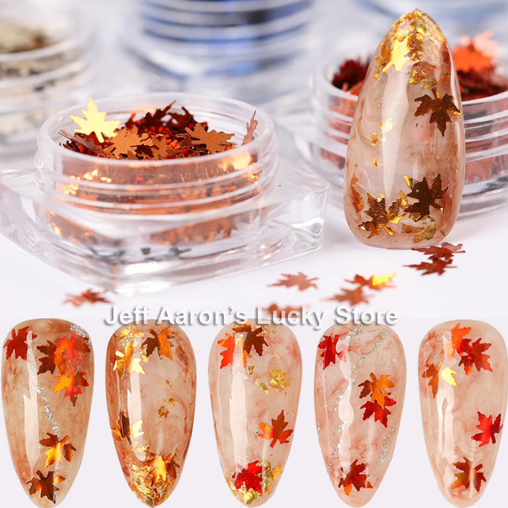 2pcs Autumn Maple Leaf Nail Sequin Spangles For Xmas Nails Art Flake ...