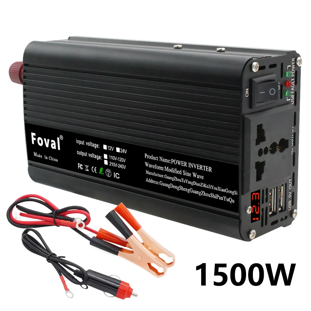 Power Inverter Dc 12v To Ac 220v 1500w Converter Usb Universal Plug Led ...