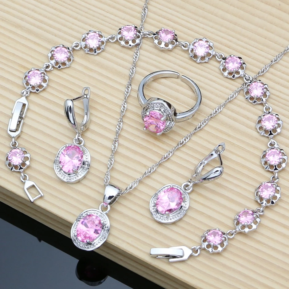12-Colors-Simple-Silver-925-Jewelry-Sets-Pink-Topaz-Gemstone-Birthstone ...