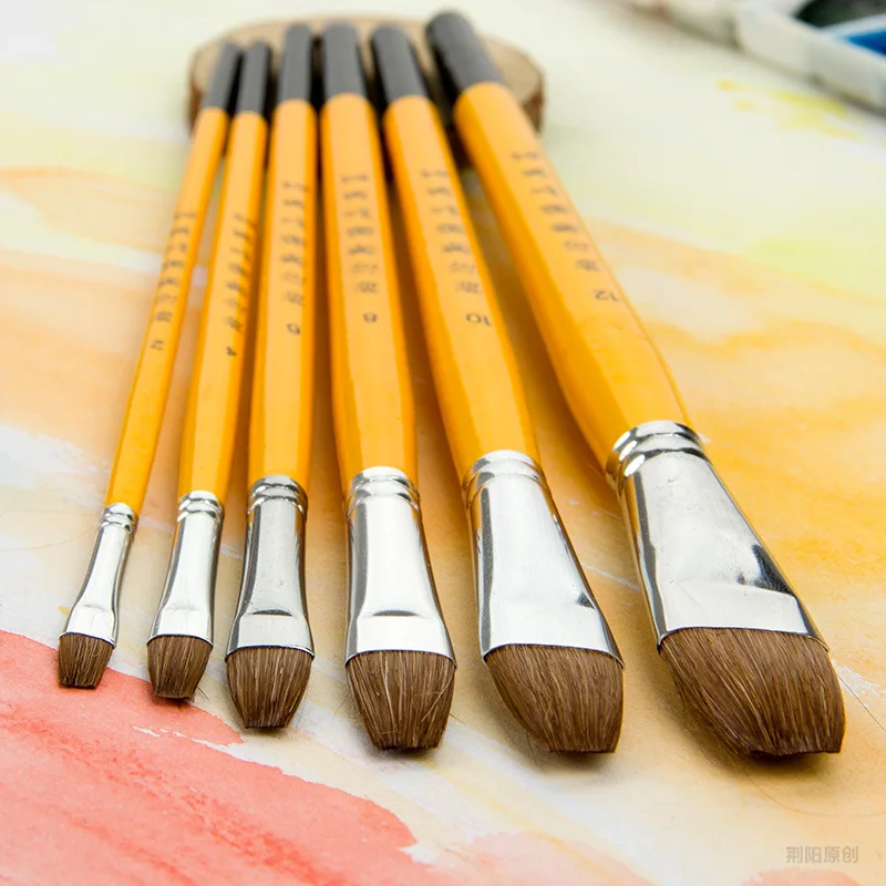 6pcs Borrence Paint Brush Set Wolf Hair Wood Watercolor Brush Oil ...