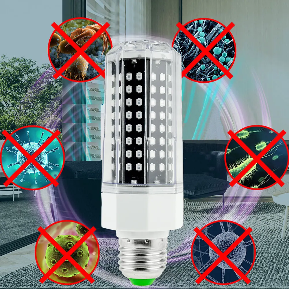 60W LED UV 살균 램프 140LED E26 E27 E12 E14 B22 UV 살균기 빛 UVC 전구 소독제 LED UVC 램프 살균기