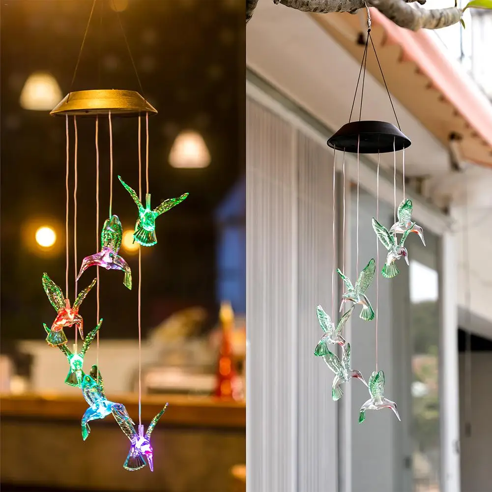 New Humming Bird LED Solar Light Romantic Windbell Lights Wind Chime ...