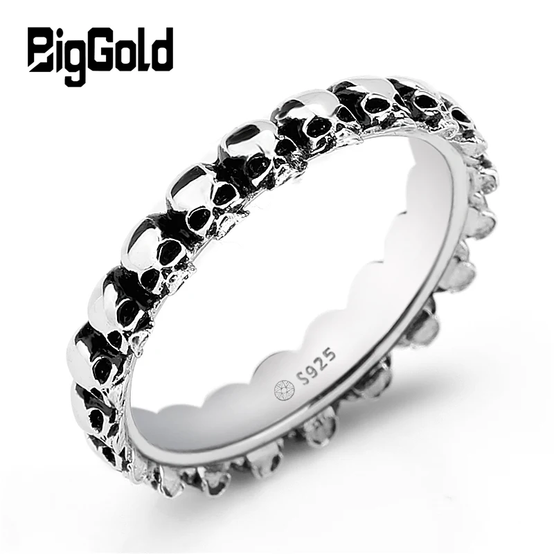 Pure-925-Sterling-Silver-Skull-Men-Ring-Gothic-Stackable-Skeleton-Skull ...