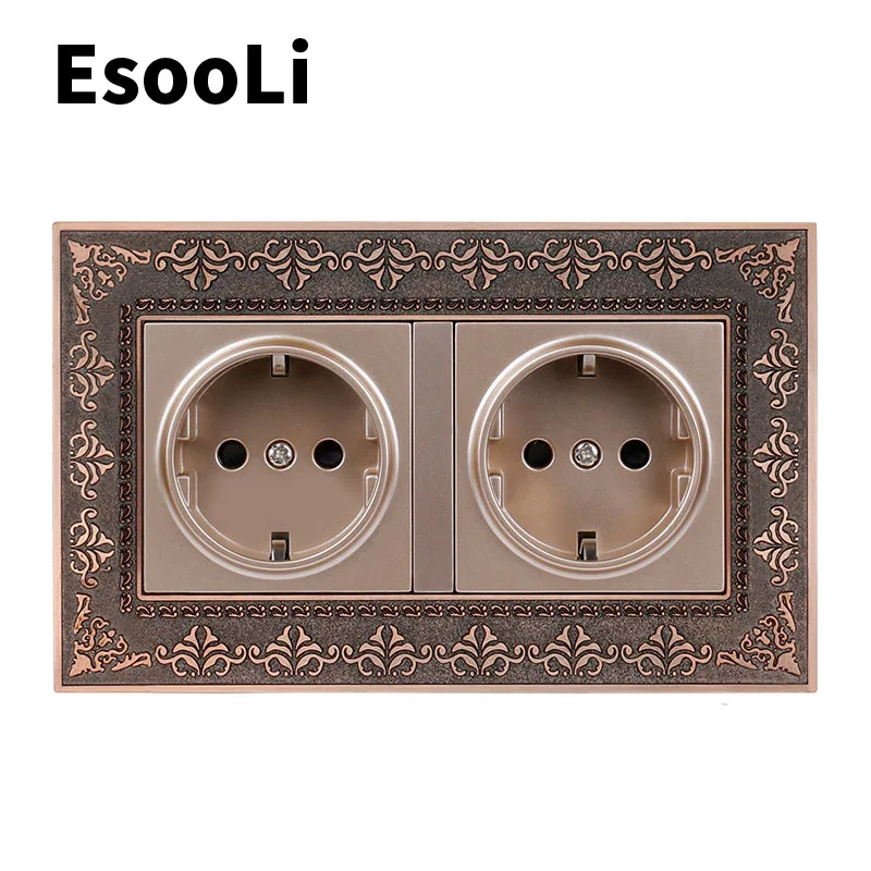 EsooLi-Red-16A-Double-EU-Standard-Power-Socket-4D-Embossing-Retro-Zinc ...