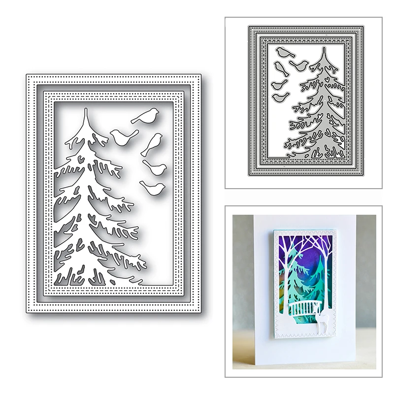New-Delicate-Pine-Tree-Stitched-Frame-2022-Metal-Cutting-Dies-for ...