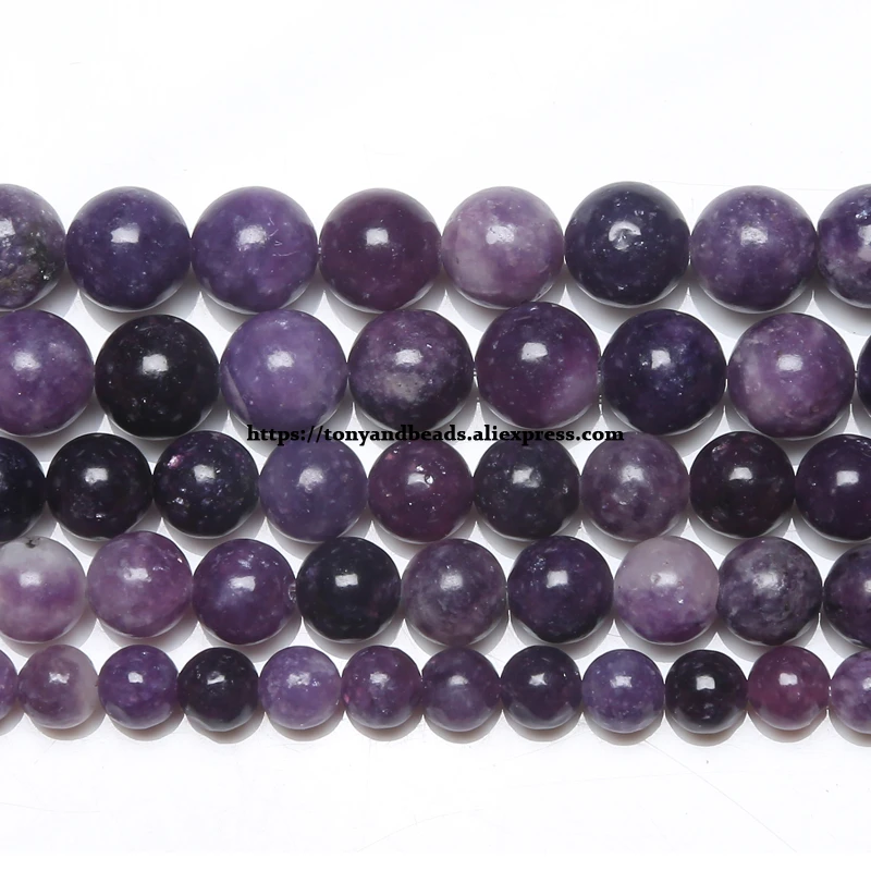 Natural Stone Purple Lepidolite Round Beads 15" Strand 6 8 10 MM Pick ...