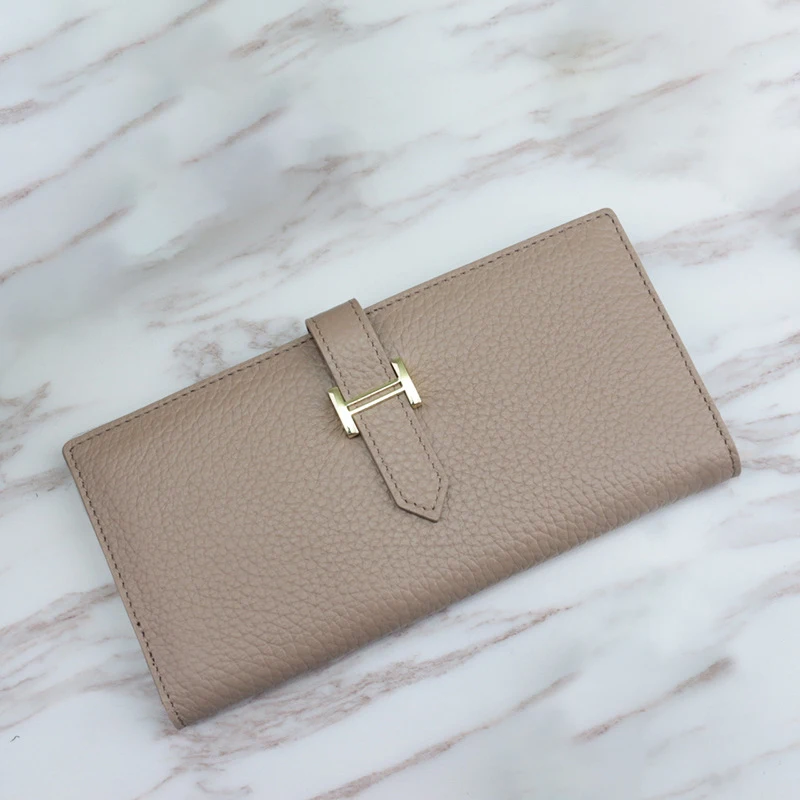 Cartera de cuero genuino de lujo para mujer, billetera larga de marca ...