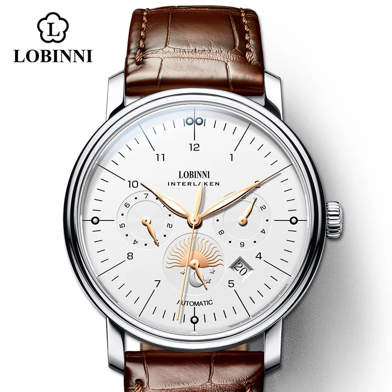 Lobinni reloj mecánico de cuero para hombre, cronógrafo automático de ...