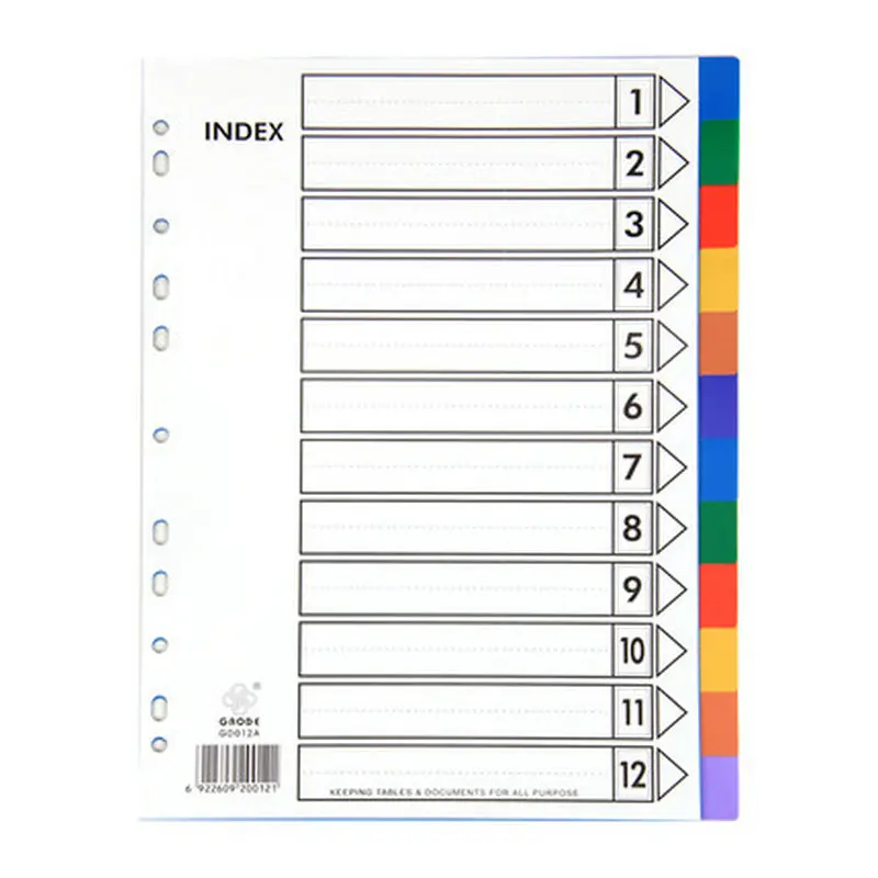12 Colors Separadores Archivador A4 Binder Index Dividers Pp Plastic ...