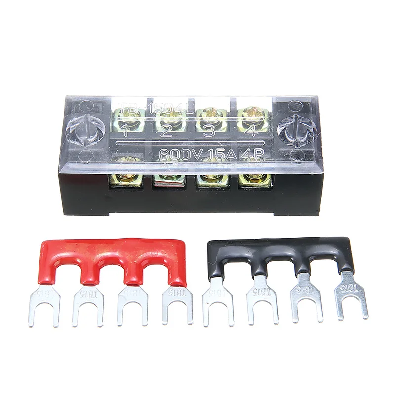 600v 15a 4p Double Row Wire Barrier Terminal Block With 2 Connector ...