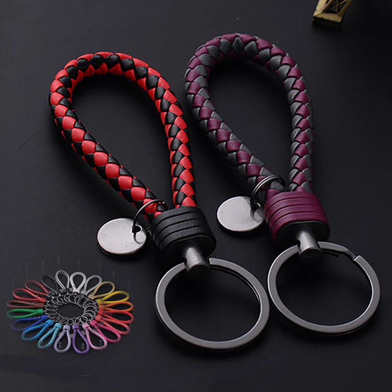 New Creative Tungsten Steel Braided Rope Keychain Leather Key Chain ...