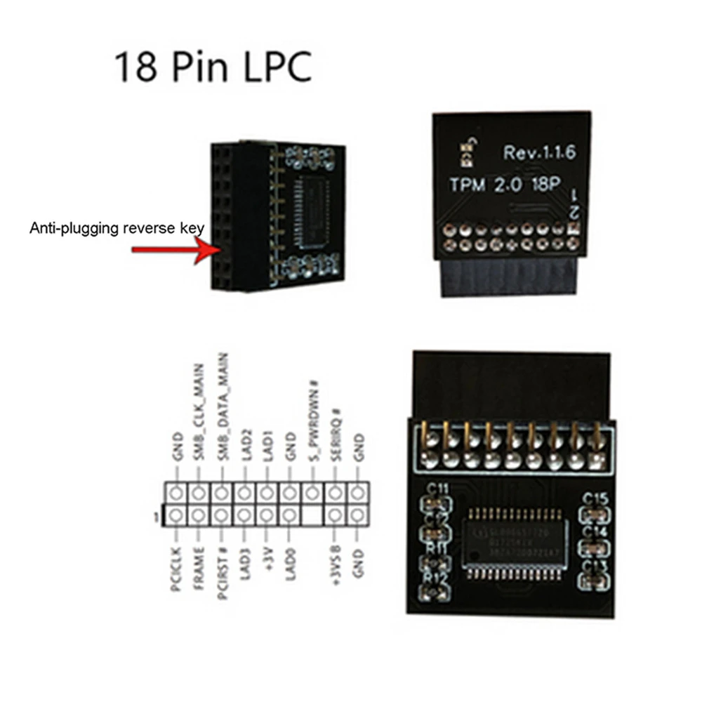 TPM TPM2.0 Module ASRock TPM 18-1 Pin Security Module Win11 Fit for ...