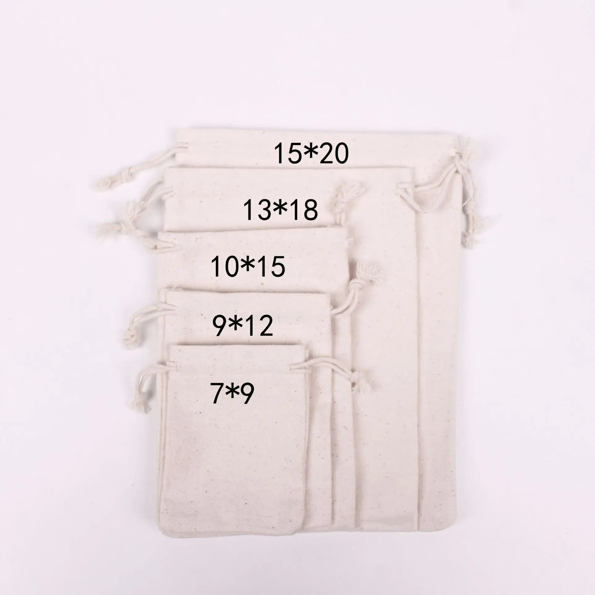 100pcs/Lot Natural Cotton Bags 7x9 9x12 10x15 13x18 15x20cm Drawstring ...
