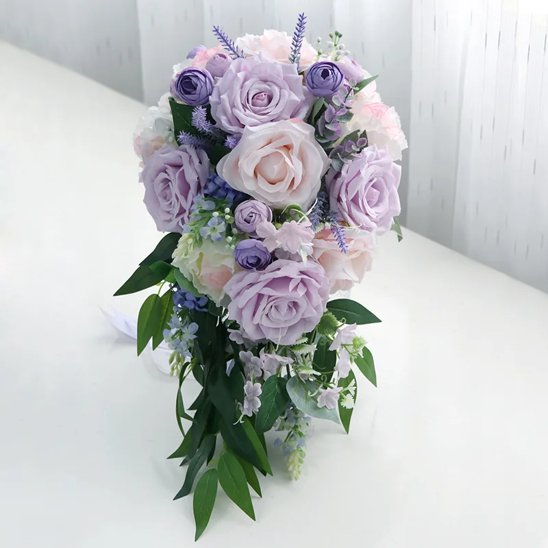Free-Shipping-Cheap-Purple-Rose-Bouquet-Waterfall-Camellia-Wedding ...