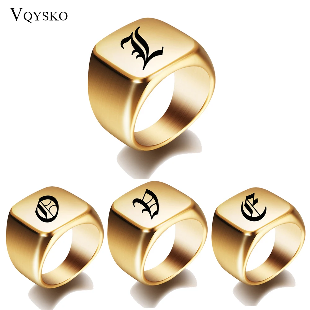 Mens-Gold-Color-Flat-Signet-Rings-With-Letter-Engraved-Stainless-Steel ...