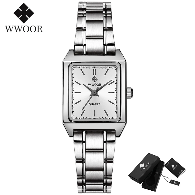 Wwoor Women Square Watch Simple Design Luxury Stainless Steel Women ...