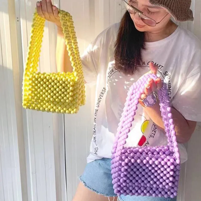 Bolsos de perlas tejidas a mano de marca de lujo para mujer, bolso de ...