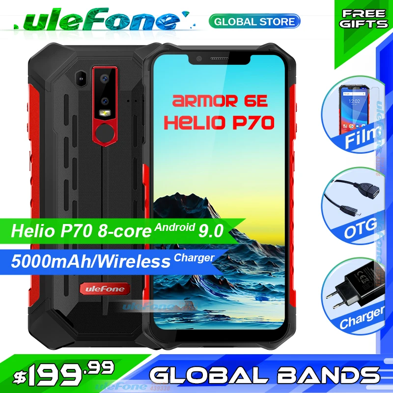 Ulefone Armor 6E IP68 Waterproof Mobile Phone Helio P70 4GB+64GB 6.2 ...
