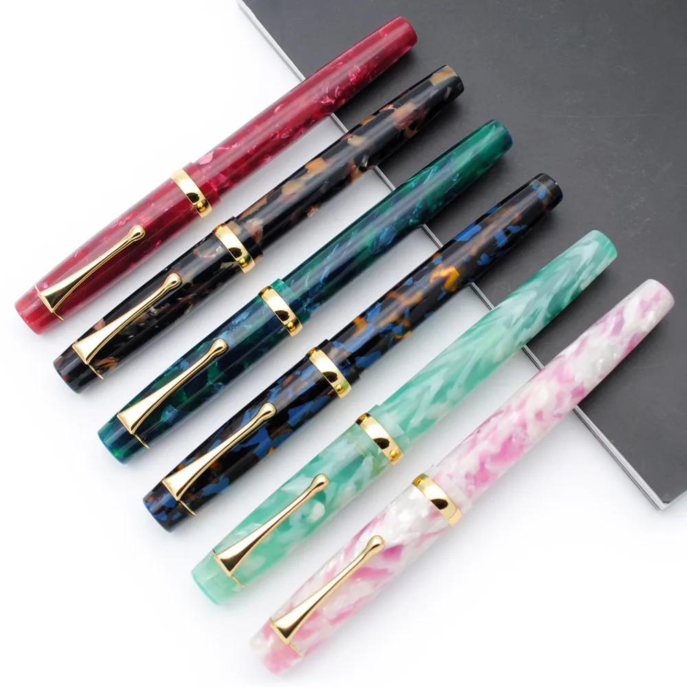High-Quality-Celluloid-Acrylic-Resin-Fountain-Pen-with-Golden-Clip-F ...
