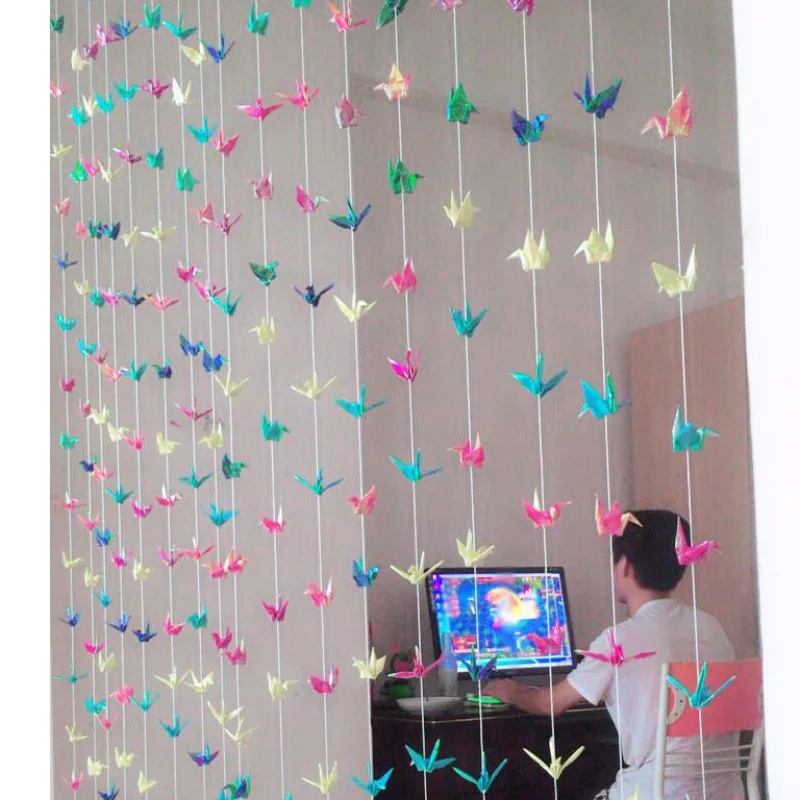 20pcs Glitter Colorful Origami Paper Cranes Garlands Curtain Folded ...