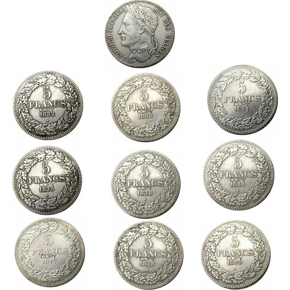 Monedas de Bélgica chapadas en plata, accesorio 5 francés 1832 1849, 9 ...