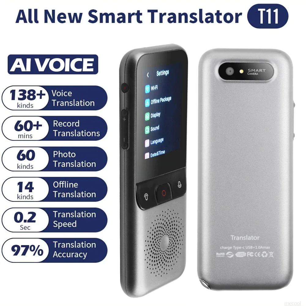 138 Languages T11 Portable Smart Voice Translator Real-time Multi ...