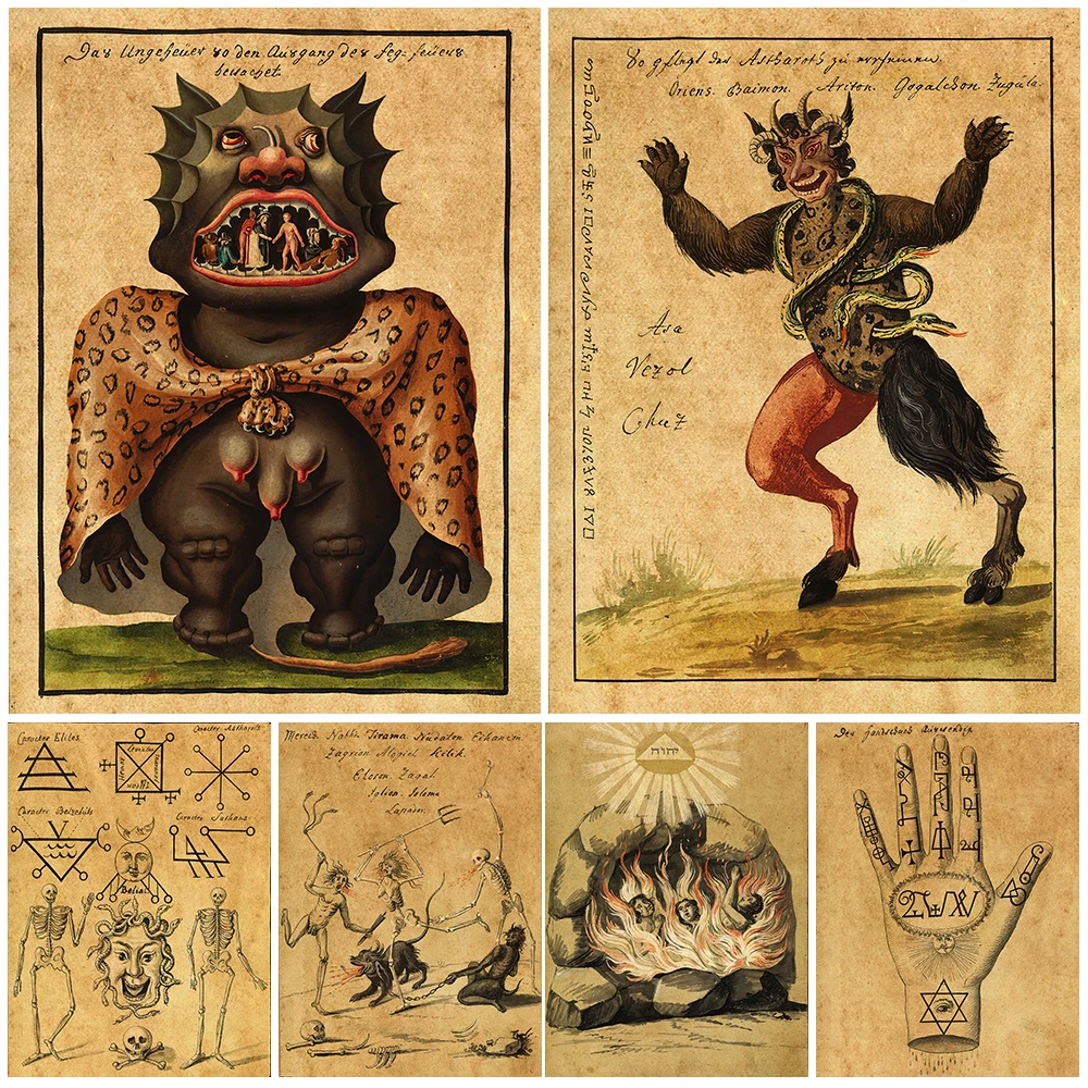 Demon Images Vintage Wall Art Canvas Painting Mysterious Magical ...