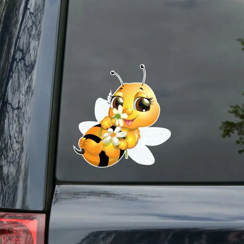Personality Funny Cartoon bee sticker pvc car Decal Smile Bee Car Big ...